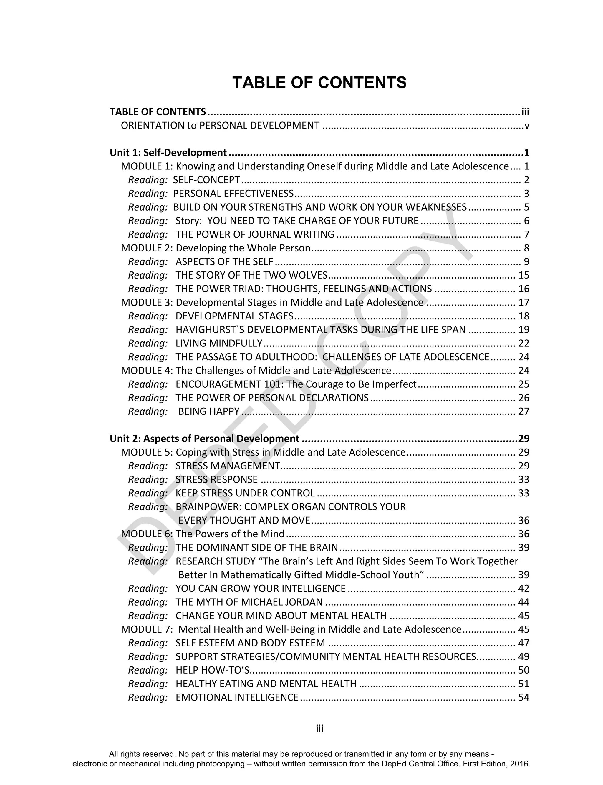 Personal Development (Reader) | PDF