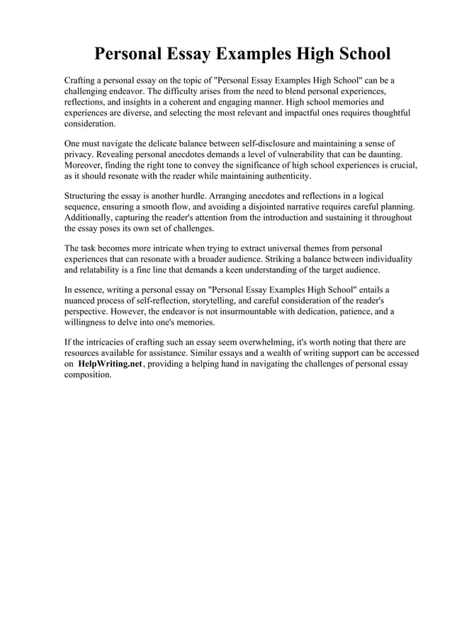 Personal Essay Examples High School | PDF
