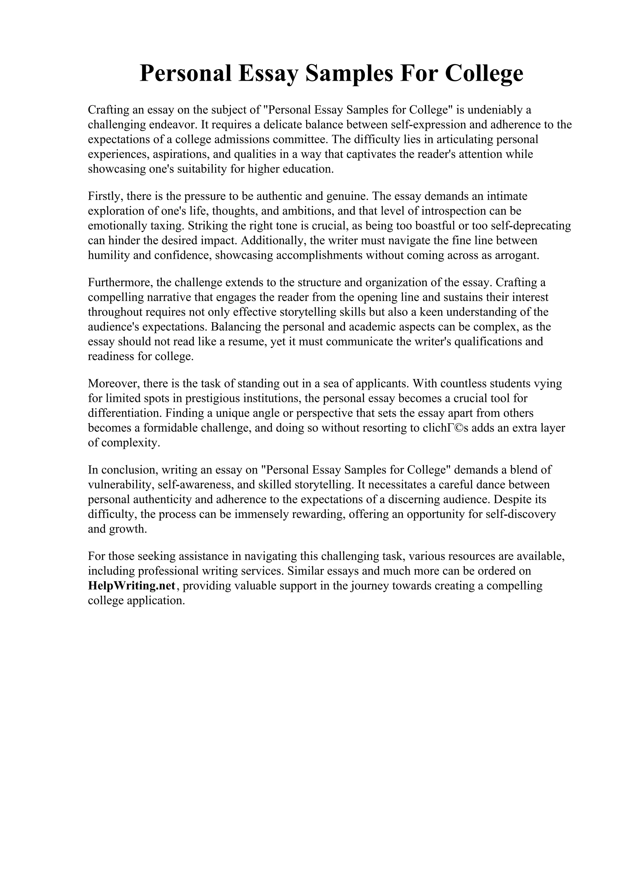 Personal Essay Samples For College. Service | PDF