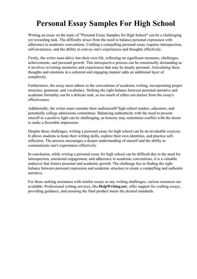 Personal Essay Samples For High School | PDF