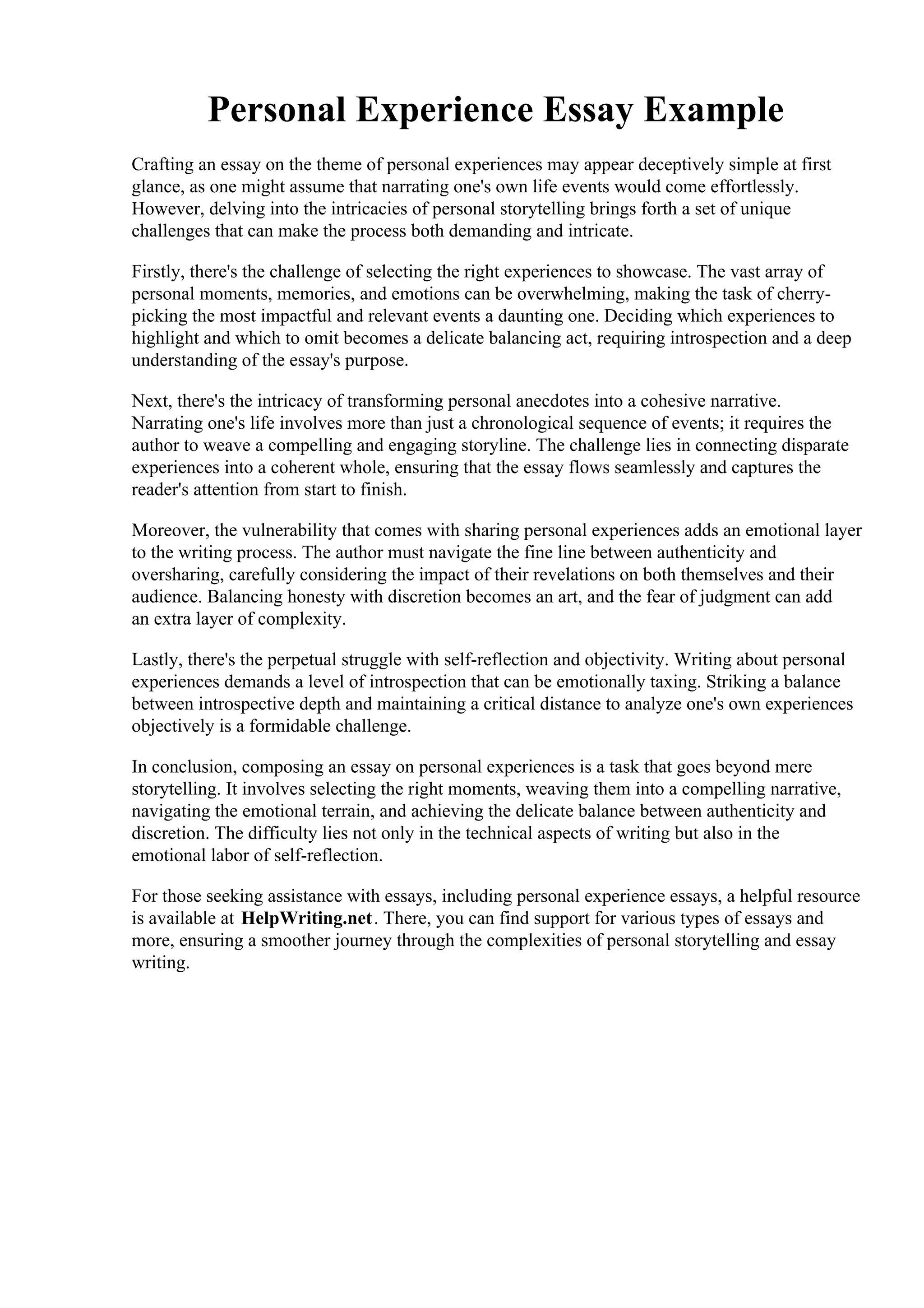 Personal Experience Essay Example. Personal Essay - 7 Examples, Format, Pdf Examples | PDF