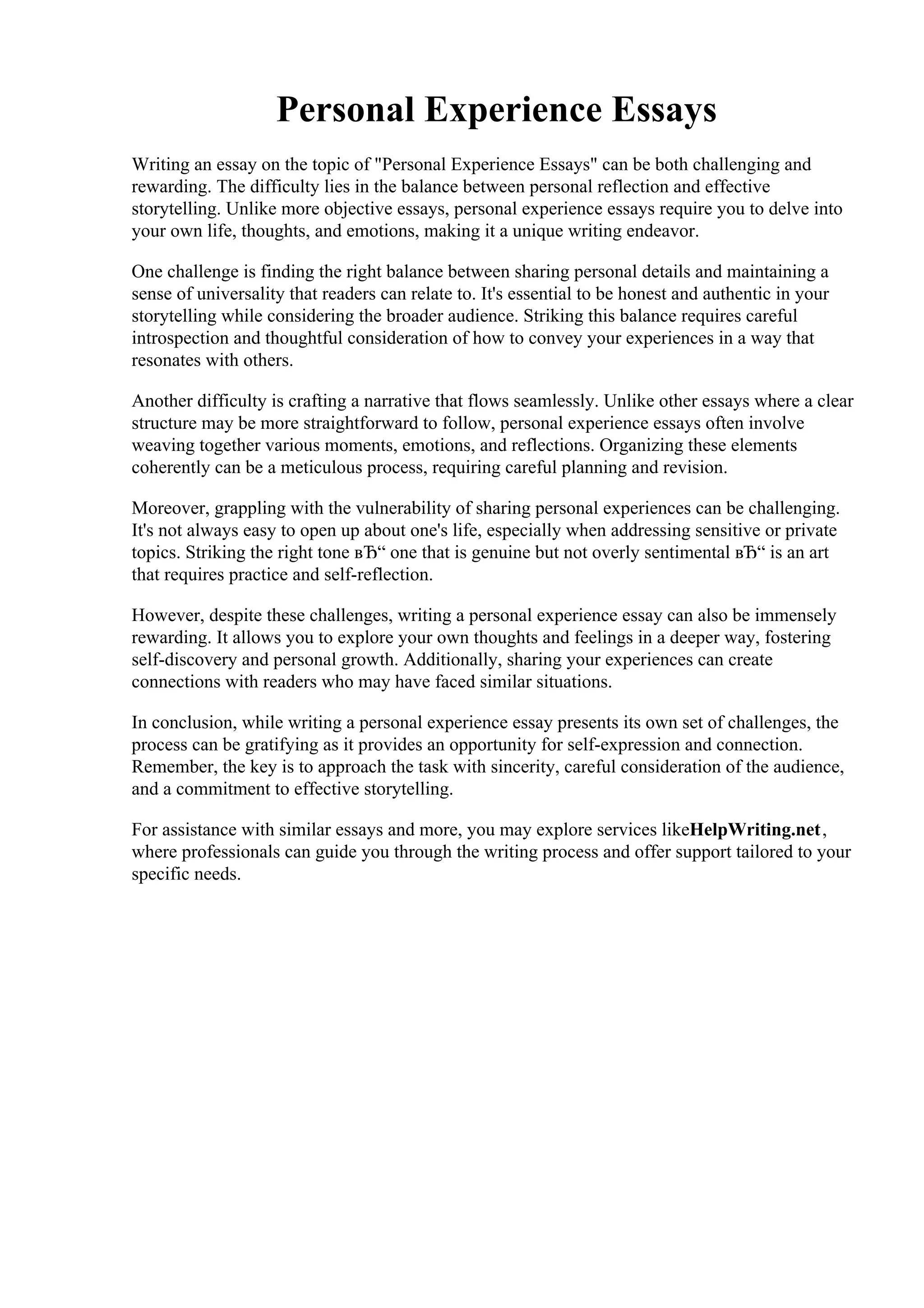 Personal Experience Essays | PDF