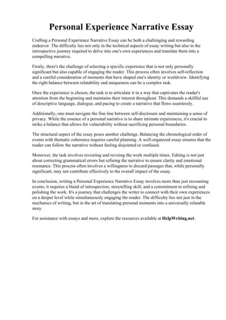 Personal Experience Narrative Essay | PDF