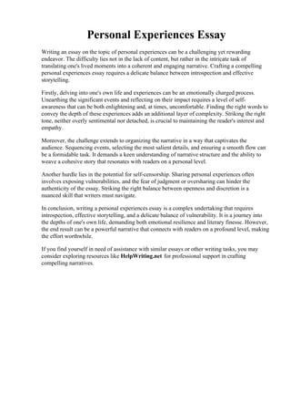 Personal Experiences Essay. 004 Essay Example Personal Experience ...