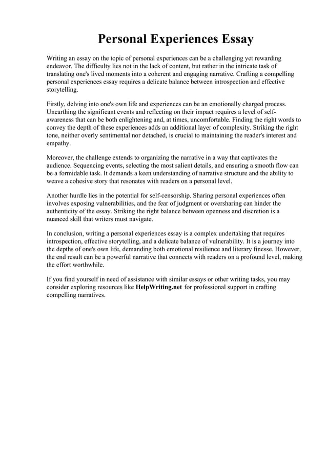 Personal Experiences Essay. 004 Essay Example Personal Experience ...