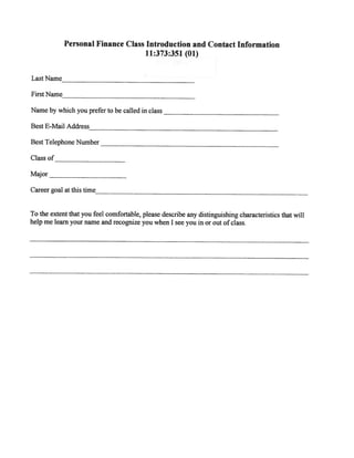 Personal finance class #1 handouts | PDF