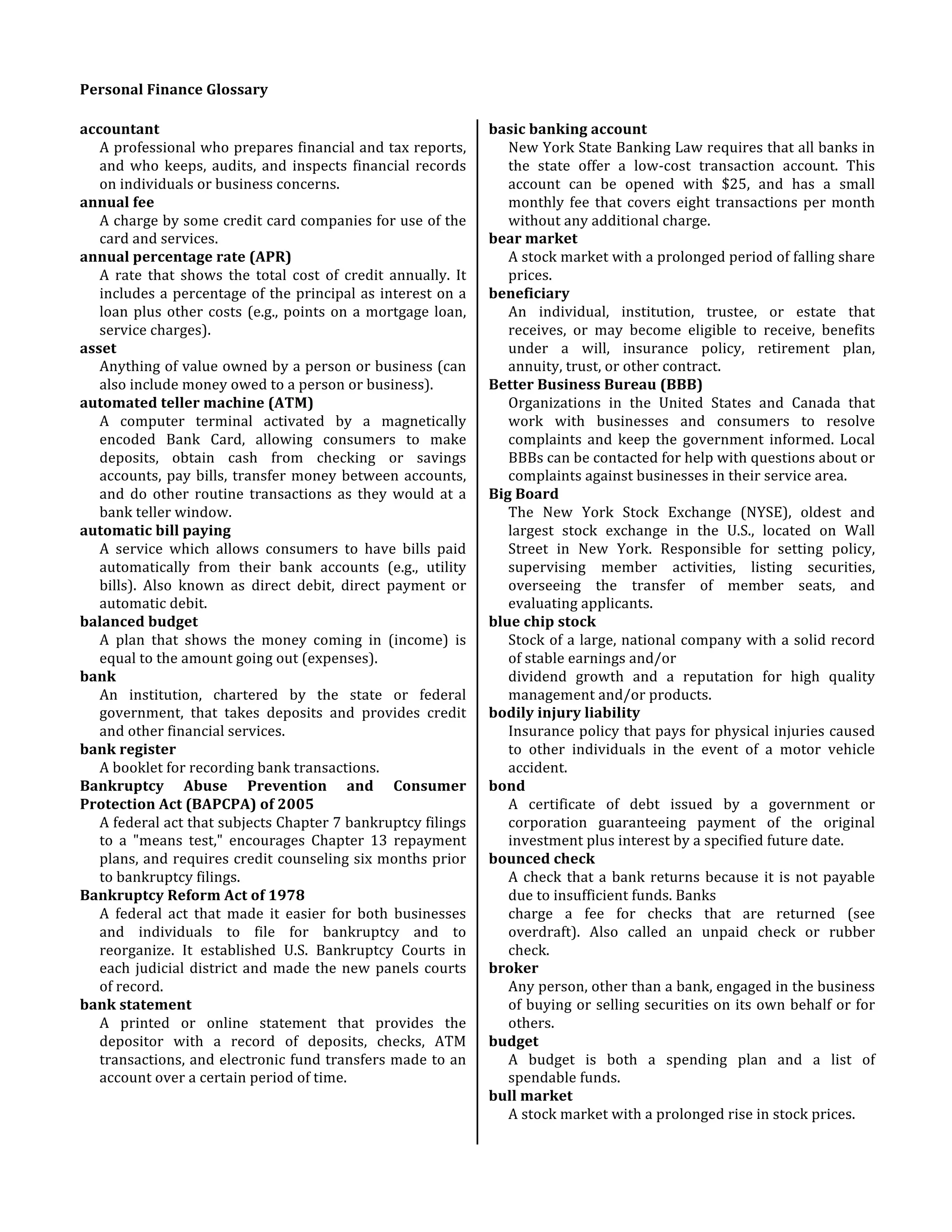 Personal finance glossary | PDF | Credit Cards | Personal Debt