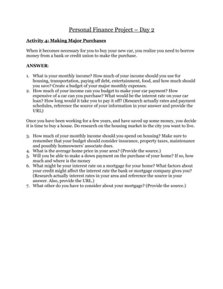Personal finance project day 2 | PDF