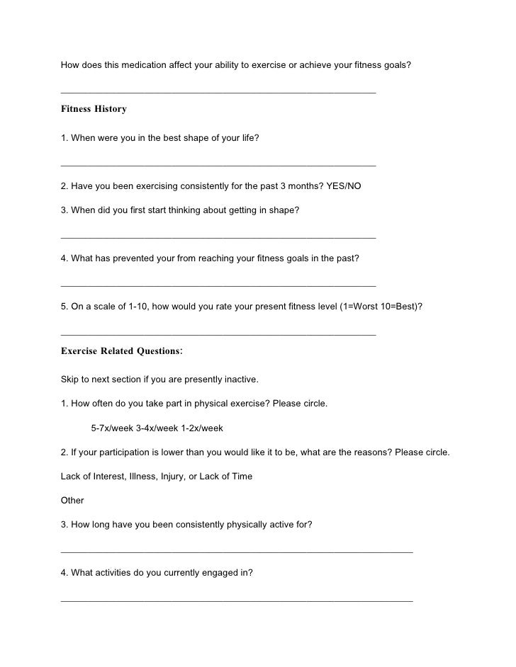Personal Fitness Questionaire