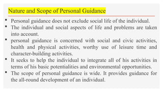 Aim and objectives of Personal Guidance at Elementary and Secondary ...