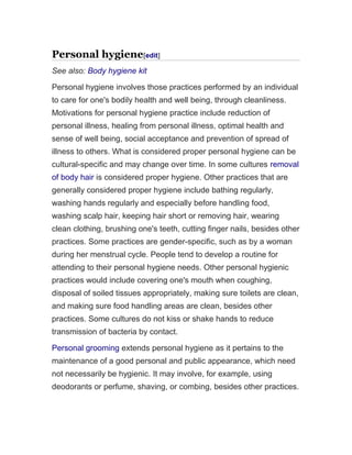 Personal hygiene | PDF
