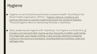 Personal hygiene | PDF | First Aid | Injuries