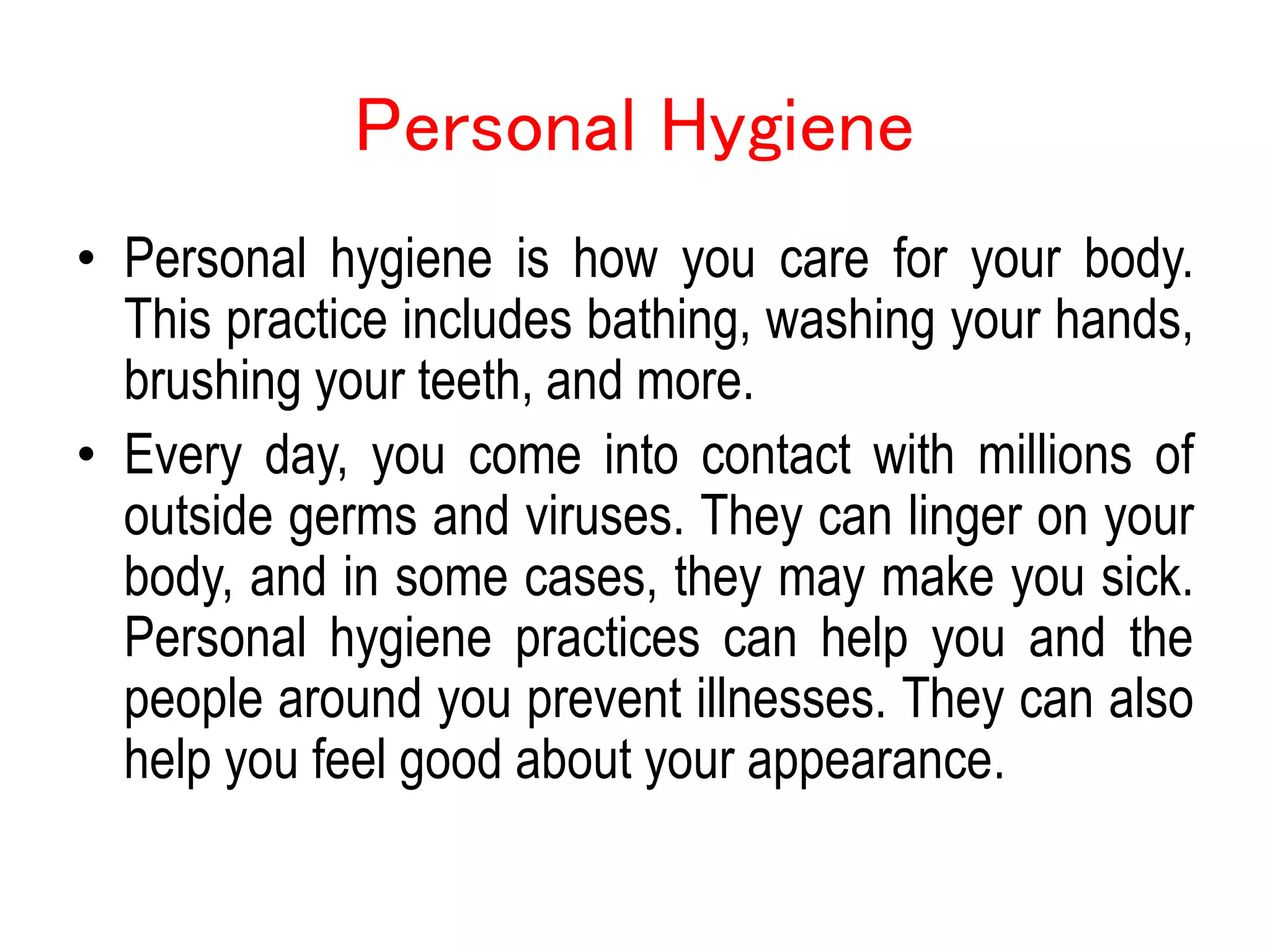 Personal hygiene and health | PPTX