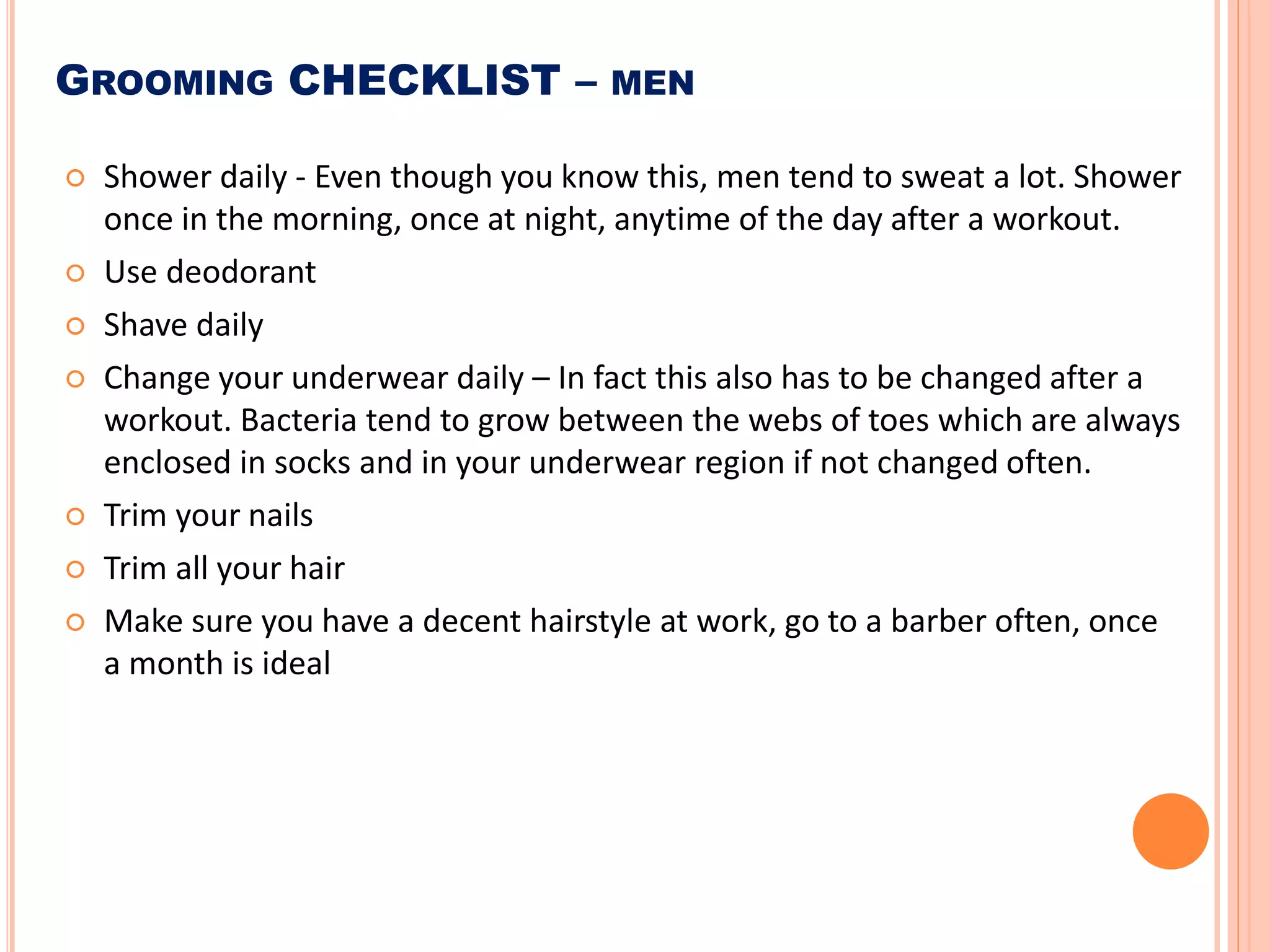 Personal Hygiene Importance and Grooming Checklist For Men & Women | PPTX