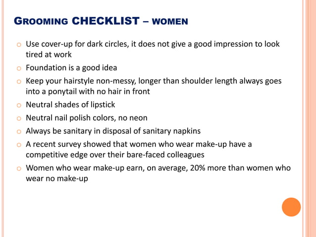 Personal Hygiene Importance and Grooming Checklist For Men & Women | PPTX