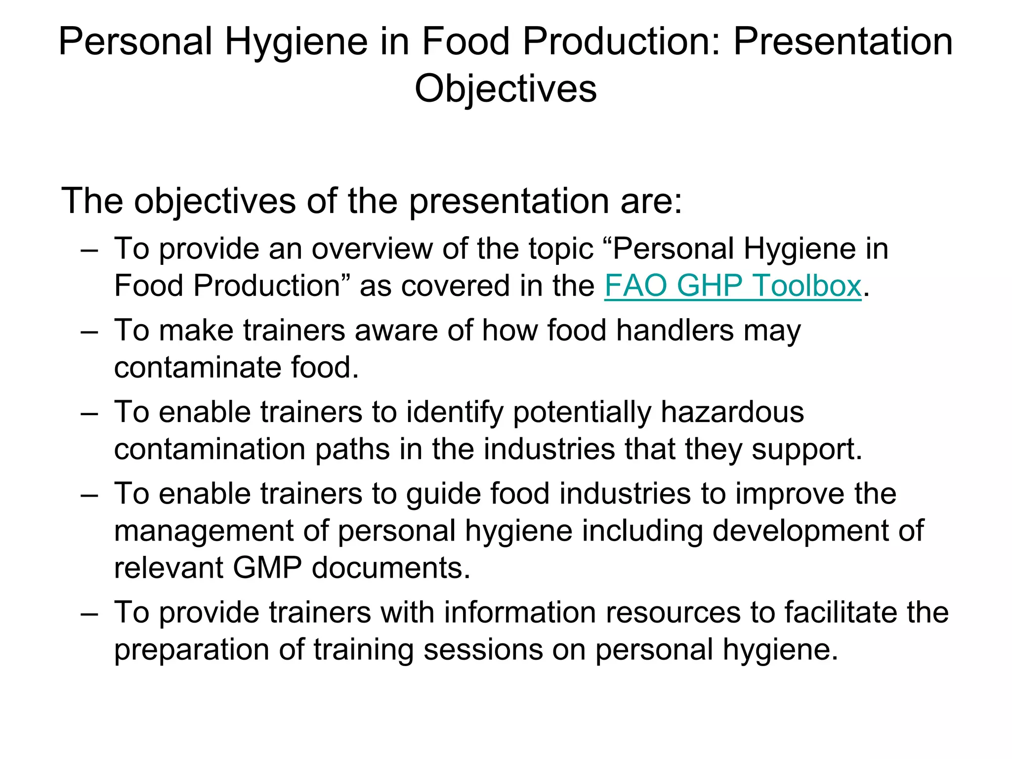 Personal Hygiene in Food Production | PDF