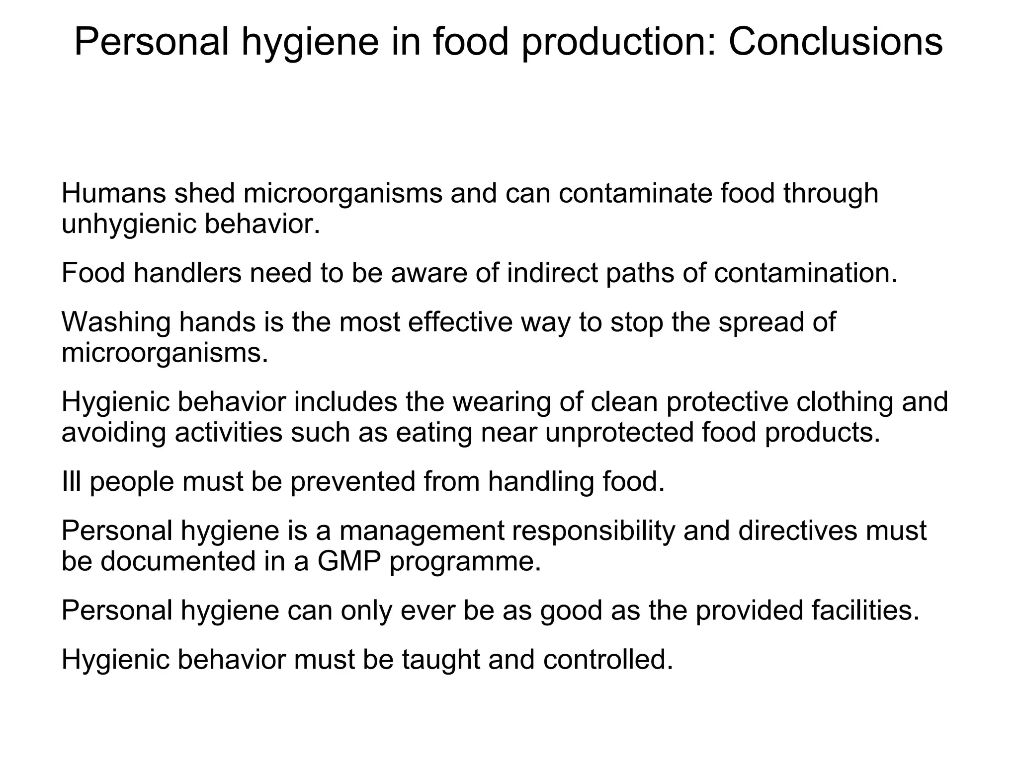 Personal Hygiene in Food Production | PDF