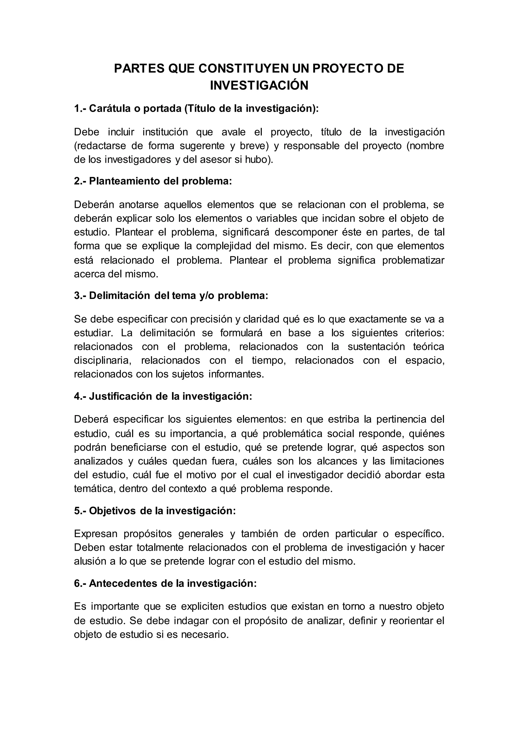 Partes de un proyecto de investigacion | DOCX