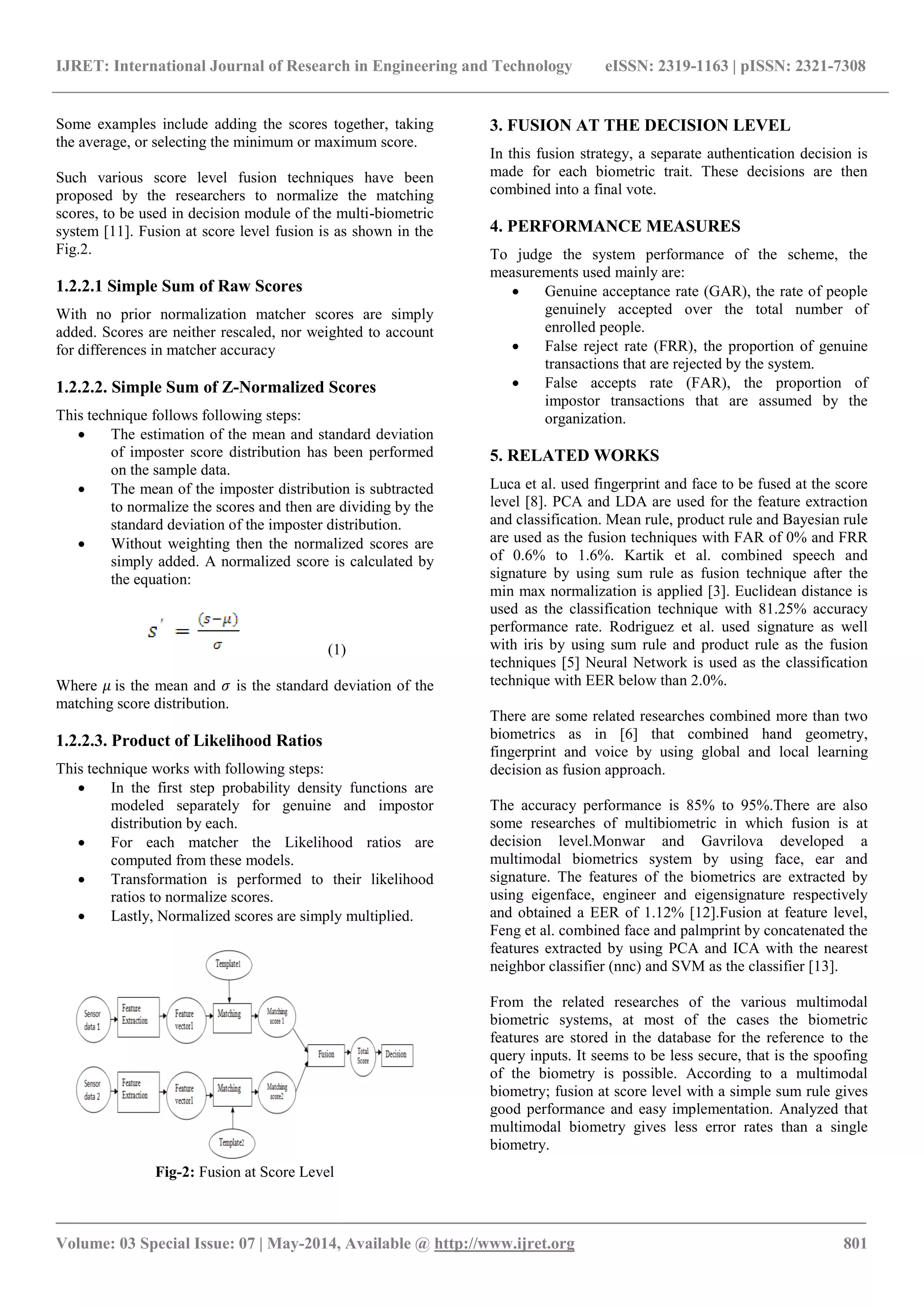 Personal Identification Using Multibiometrics Score Level Fusion Pdf Computing Technology