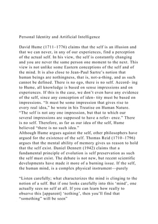Personal Identity and Artificial IntelligenceDavid Hume (171.docx