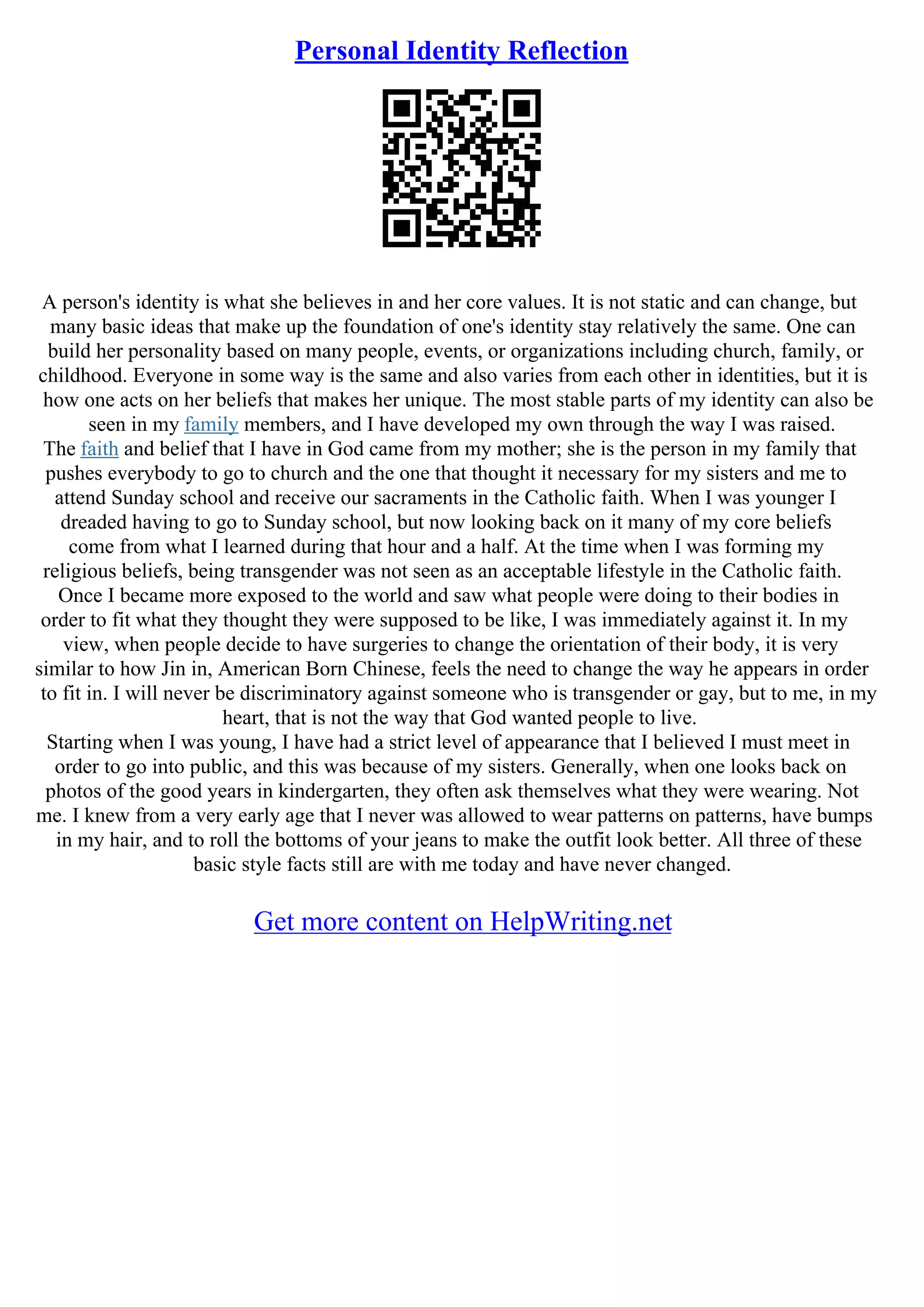 Personal Identity Essay | PDF | Christianity | Religion & Spirituality