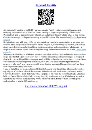Personal Identity Essay | PDF | Christianity | Religion & Spirituality