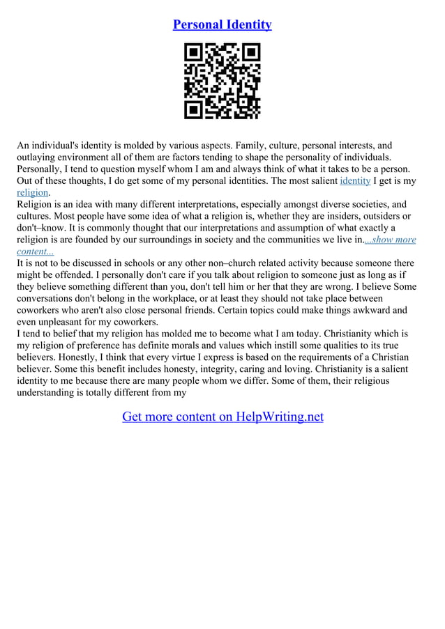 Personal Identity Essay | PDF | Christianity | Religion & Spirituality