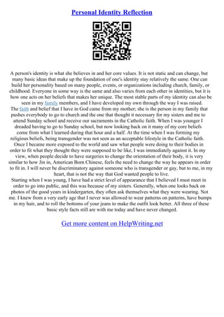 Personal Identity Essay | PDF | Christianity | Religion & Spirituality