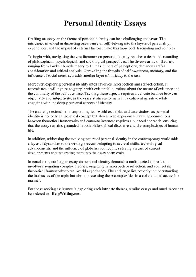 Personal Identity Essays. Schiller International University | PDF