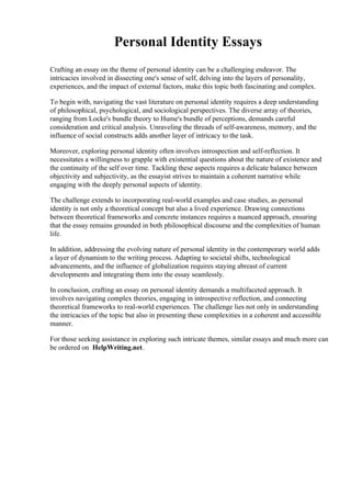 Personal Identity Essays. Schiller International University | PDF