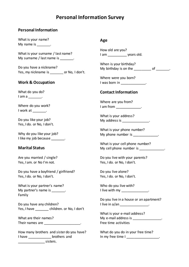 Personal information survey | DOCX