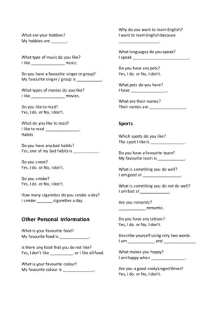 Personal information survey | DOCX