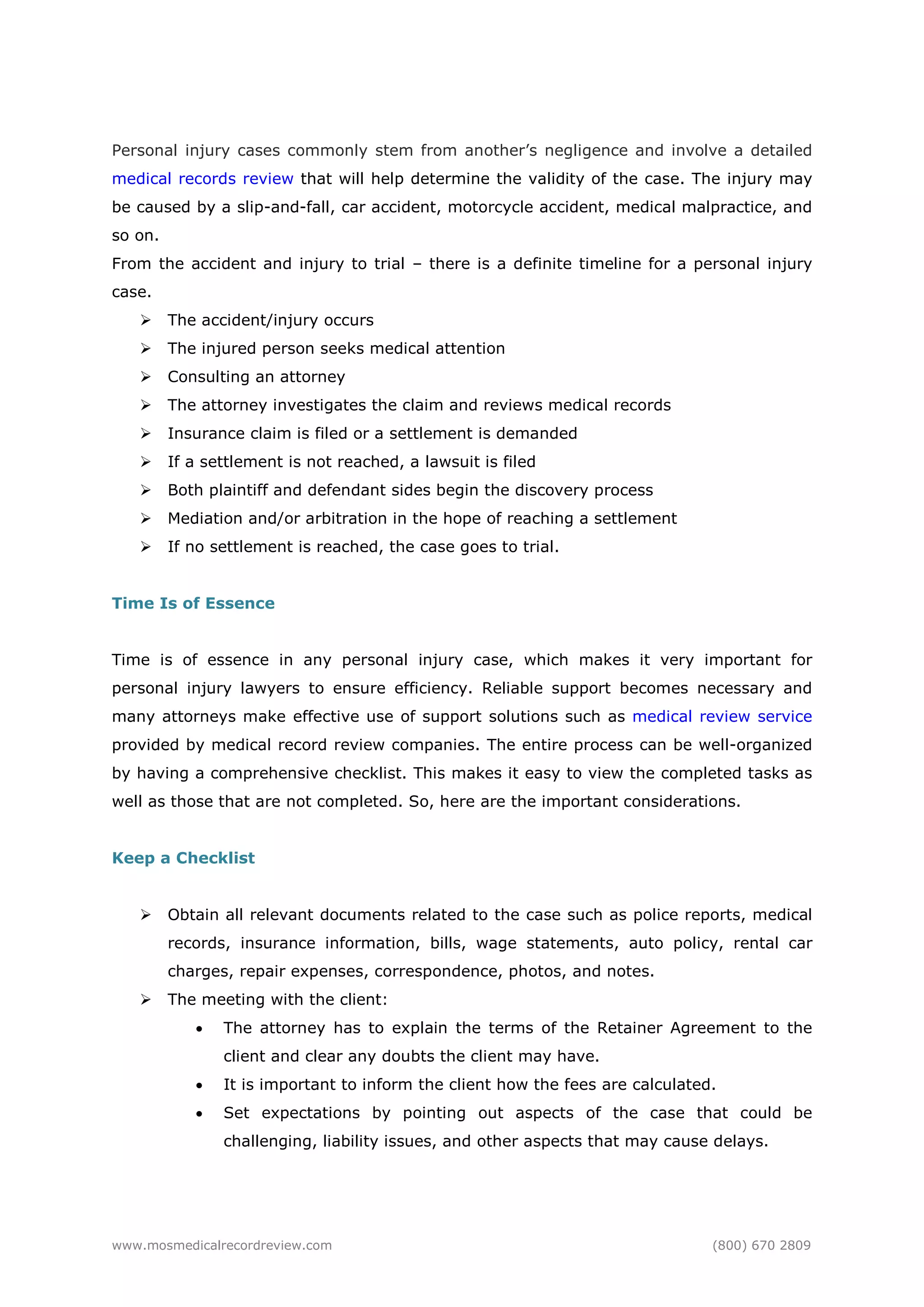 Personal injury cases – timeline and a helpful checklist | PDF ...