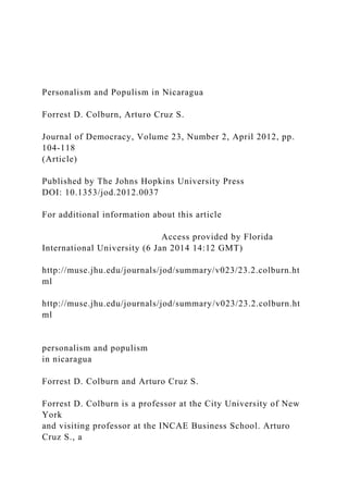 Personalism and Populism in NicaraguaForrest D. Colburn, A.docx
