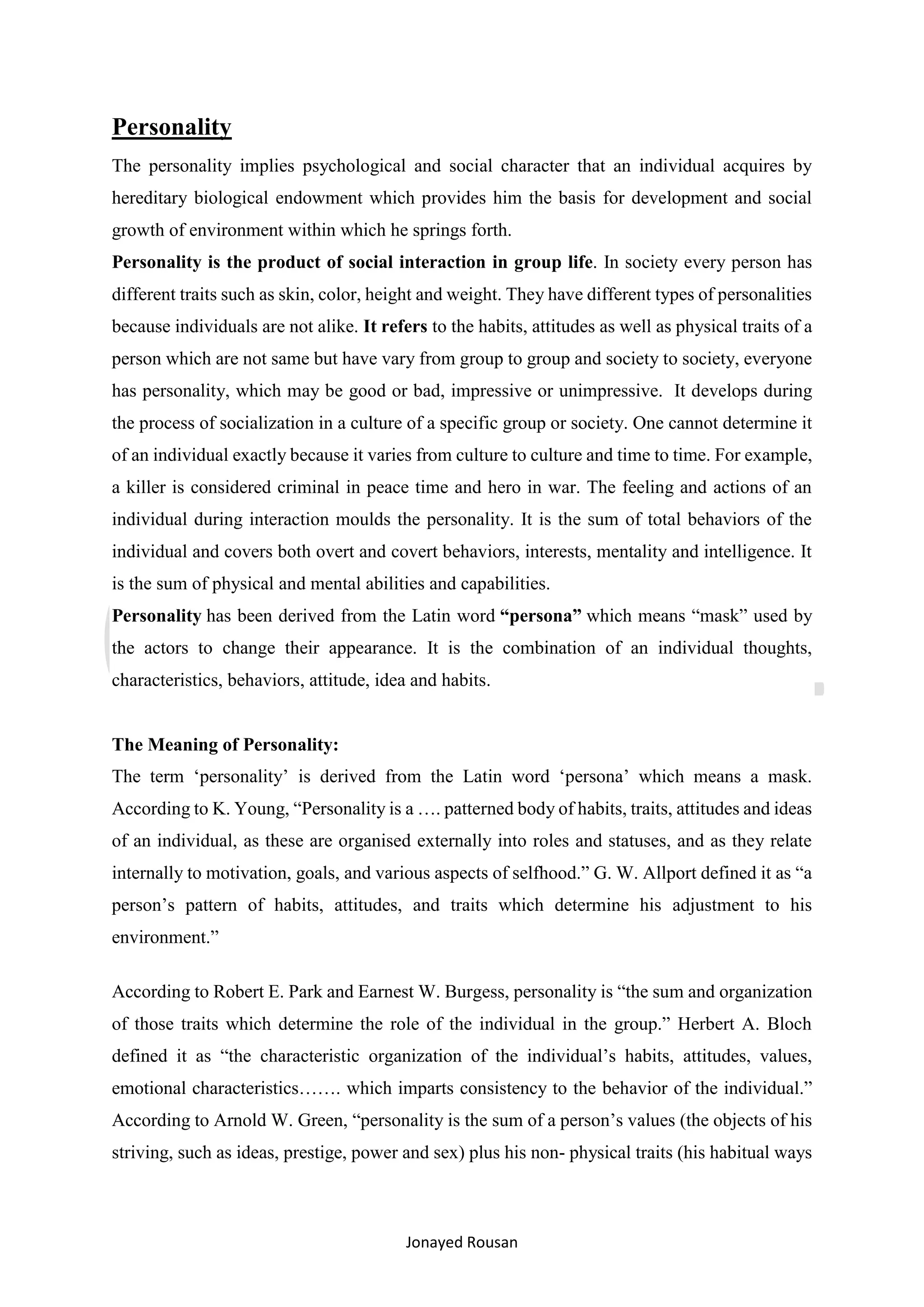 Personality: Meaning, Characteristics, Types and Factors affecting ...