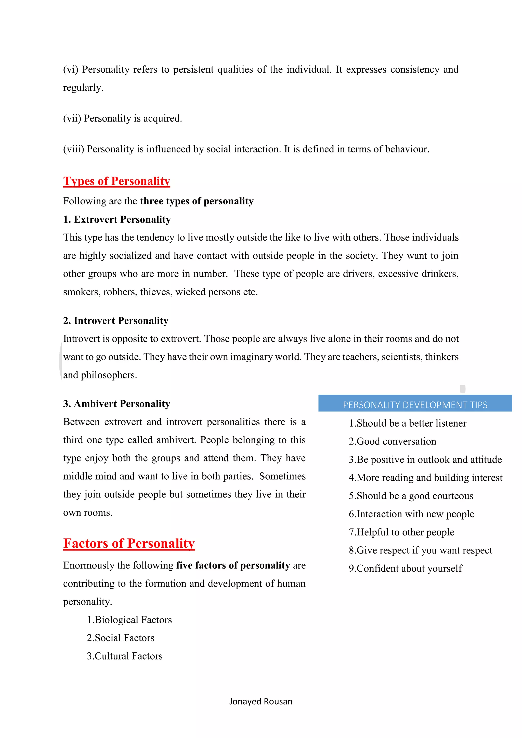 Personality: Meaning, Characteristics, Types and Factors affecting ...