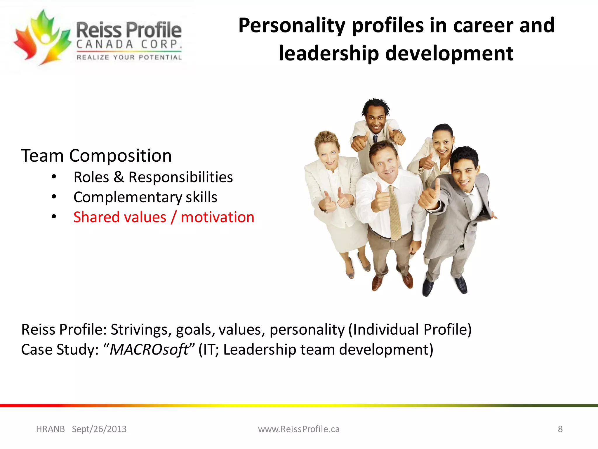 Reiss Motivation Profile - Personality profiling in personal and ...