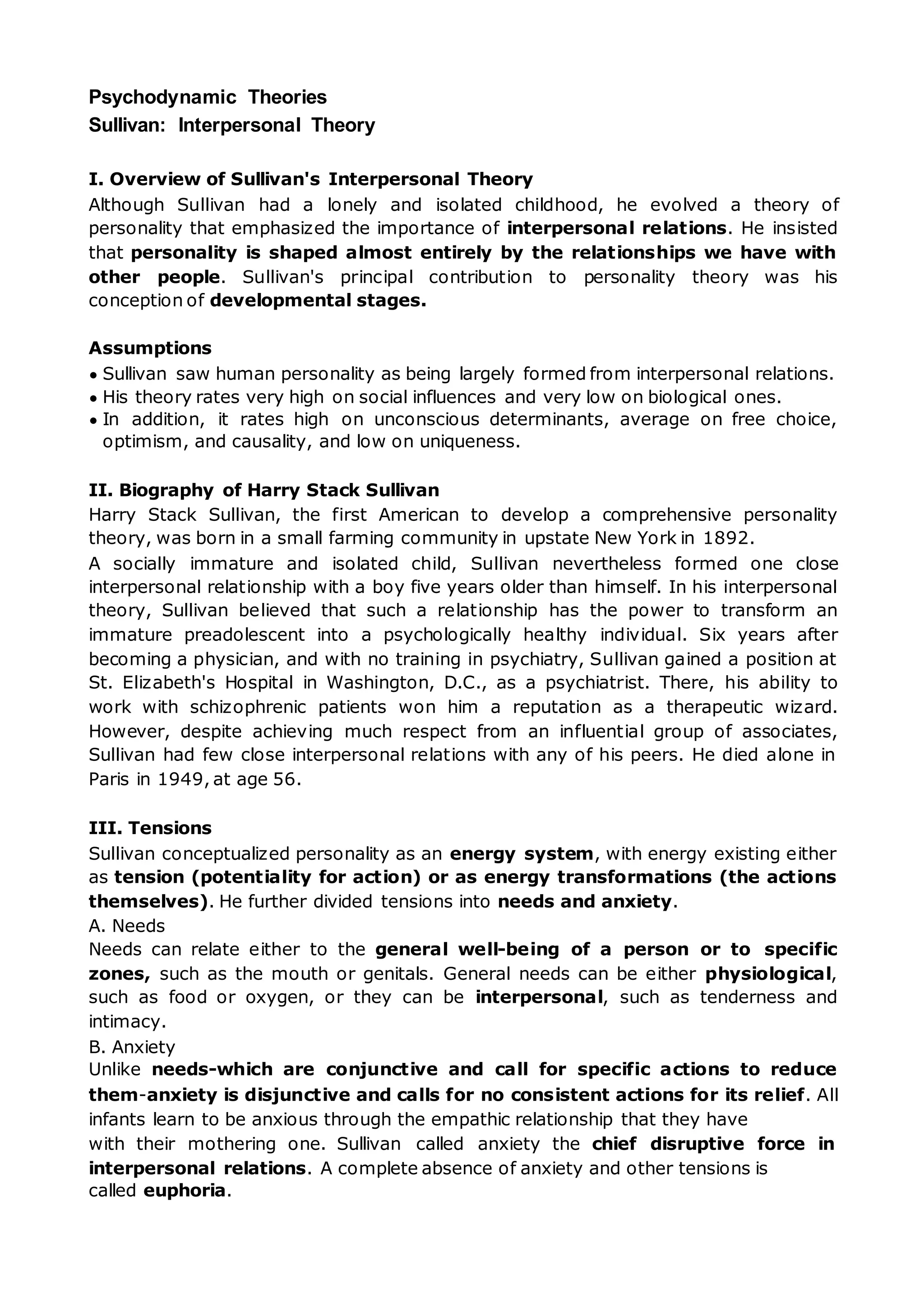 Psychodynamic Theories - Sullivan Interpersonal Theory & Fromm ...