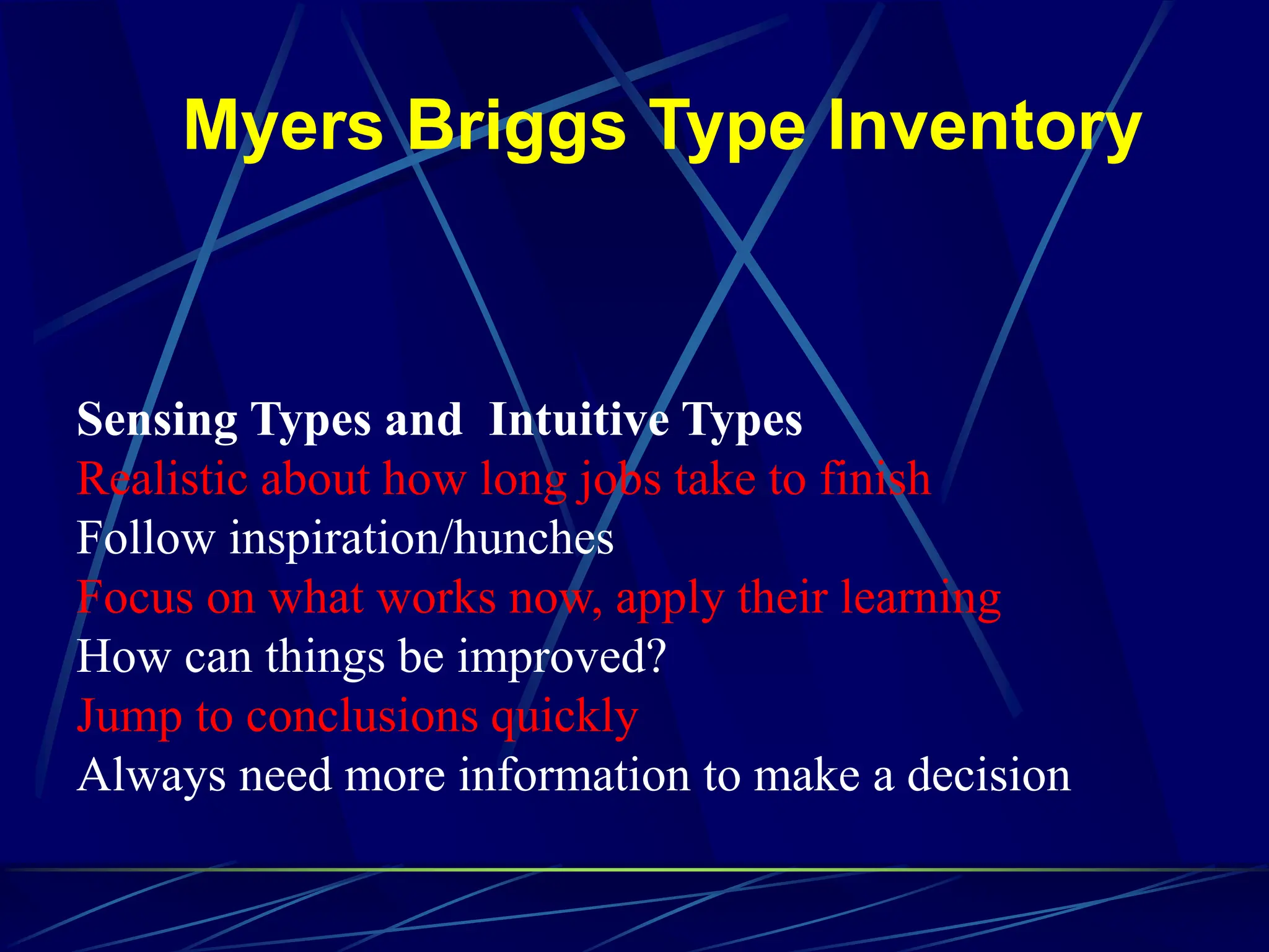 Personality types, myers briggs type inventory | PPT