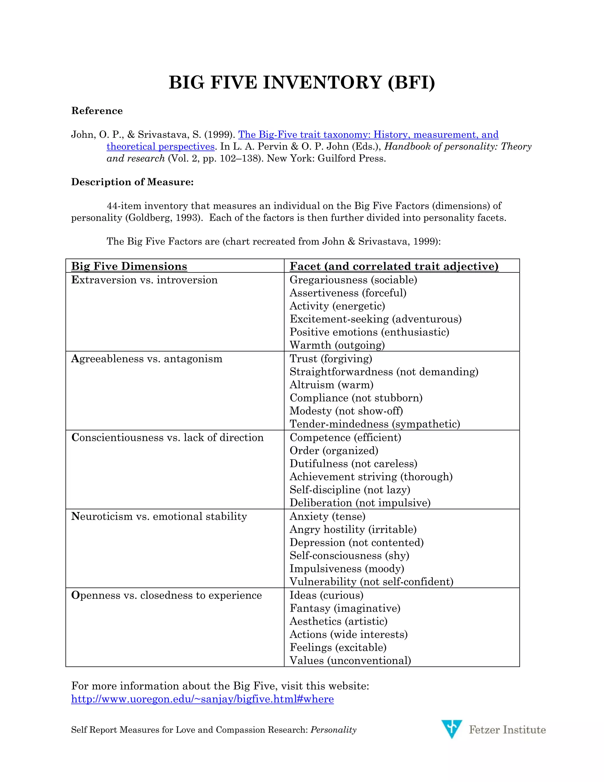 Personality big fiveinventory | PDF