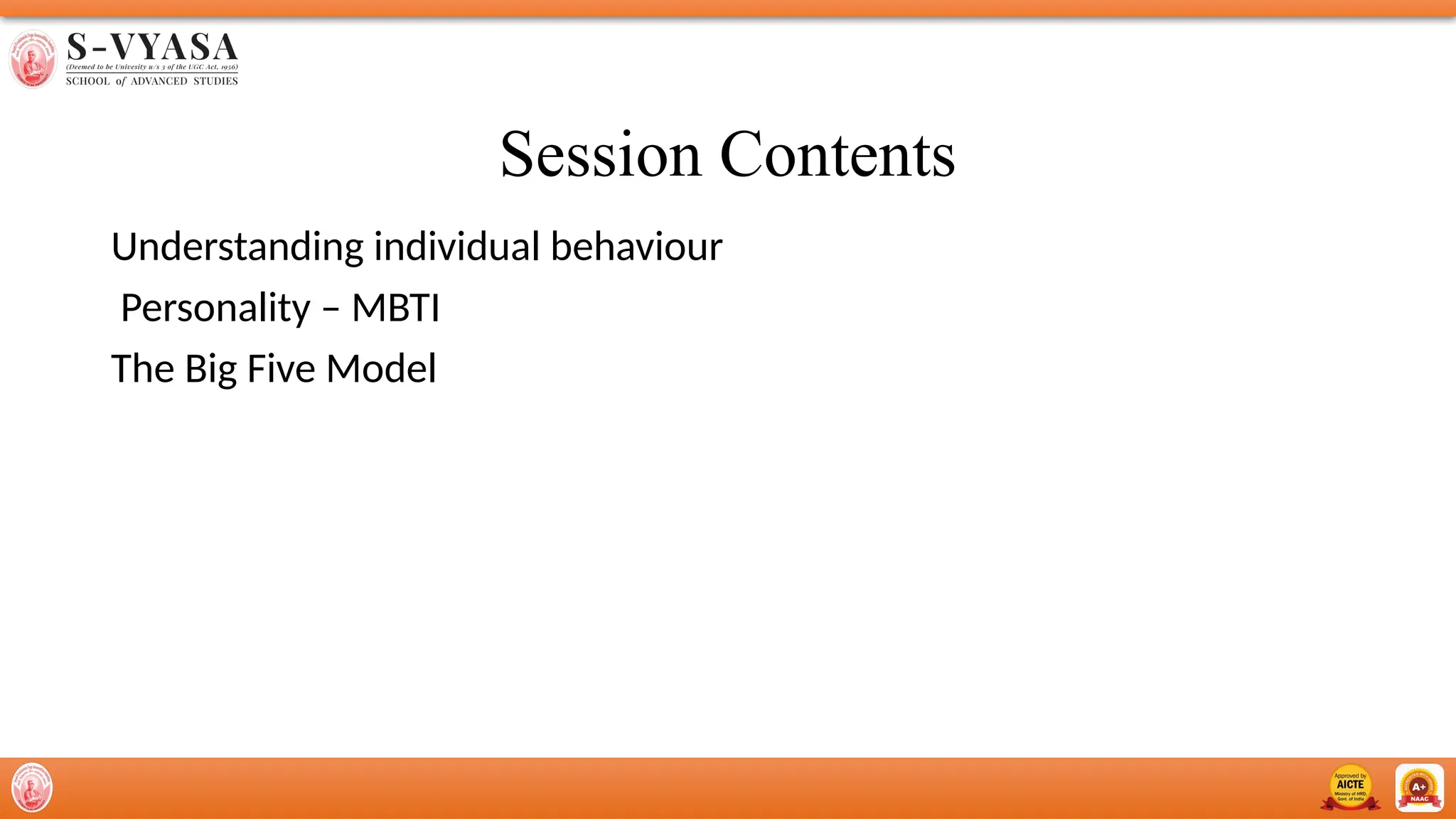 Personality - Individual behaviour, MBTI MODEL, BIG FIVE MODEL | PPTX