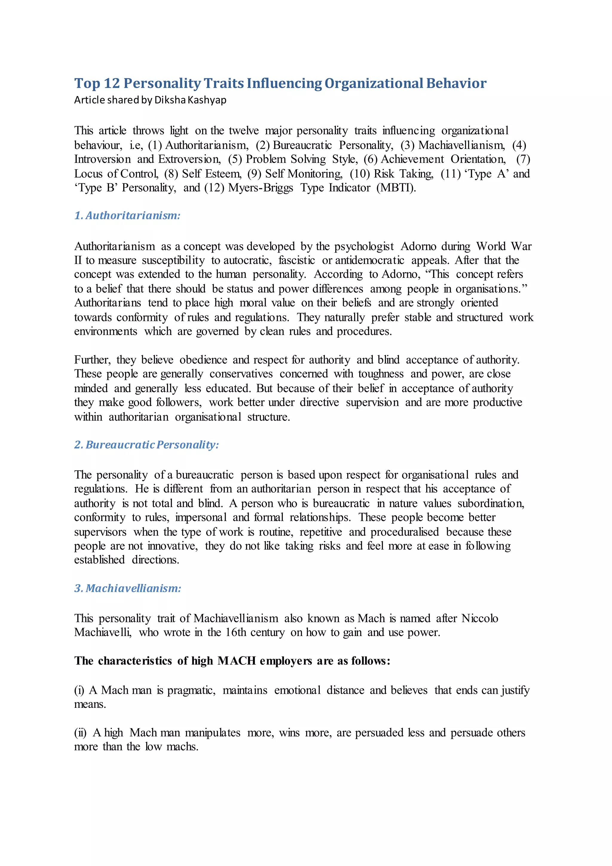 Personality determinants & attributes | DOCX