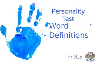 Personality Test Word Definition, PPT presentation | PPTX