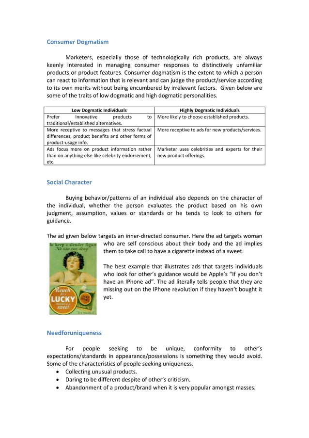 Personality and consumer behavior | DOCX | Business | Business and Finance