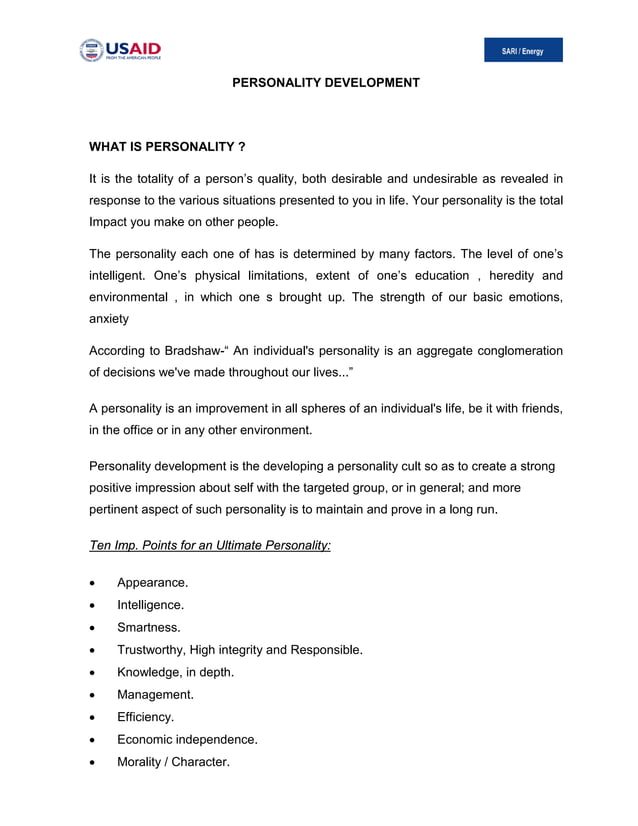 Personality development | PDF