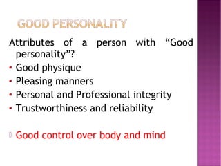 Types of personalities and traitsPersonality development | PPT