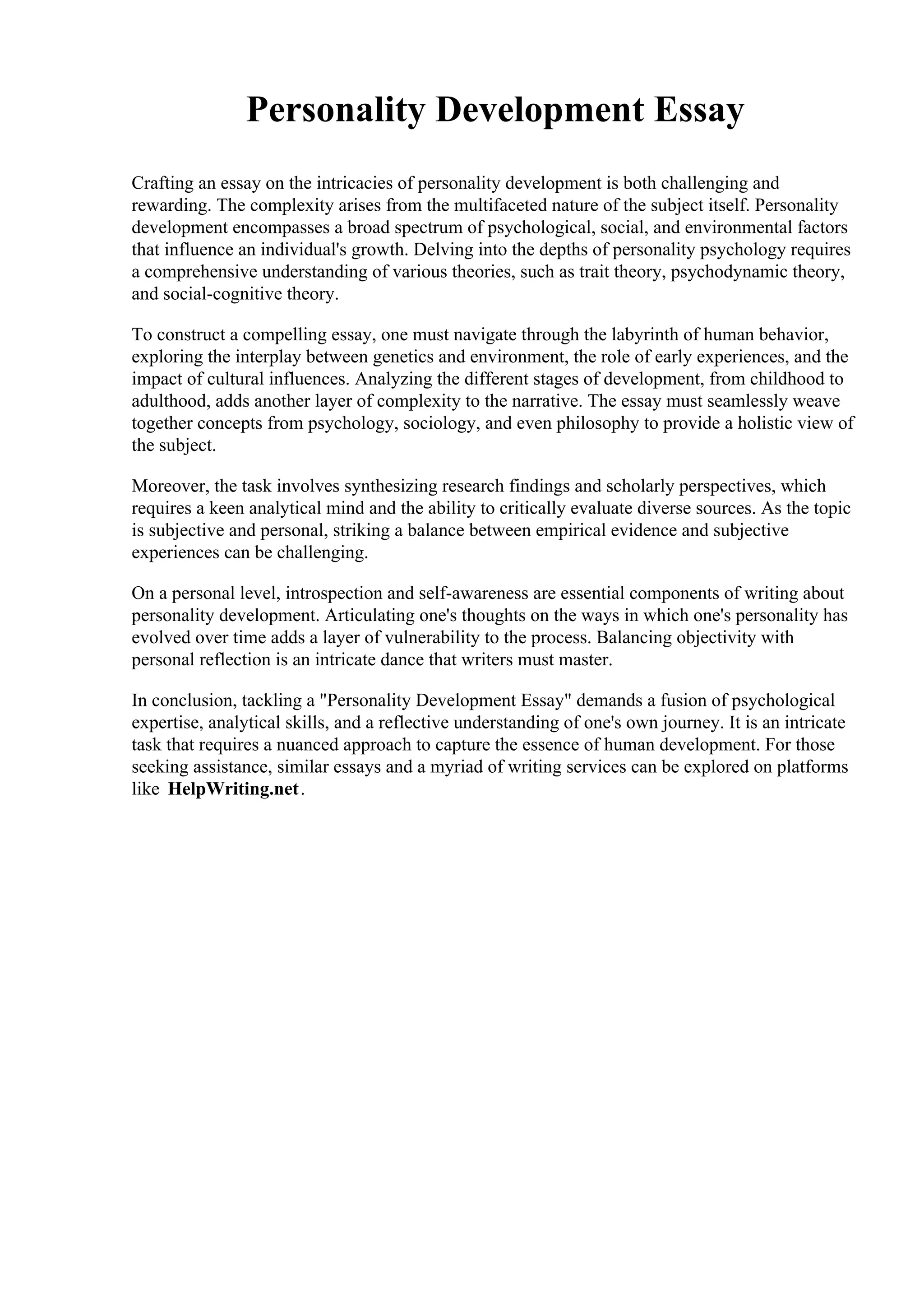 Personality Development Essay.pdf | Educational Assessment | Education