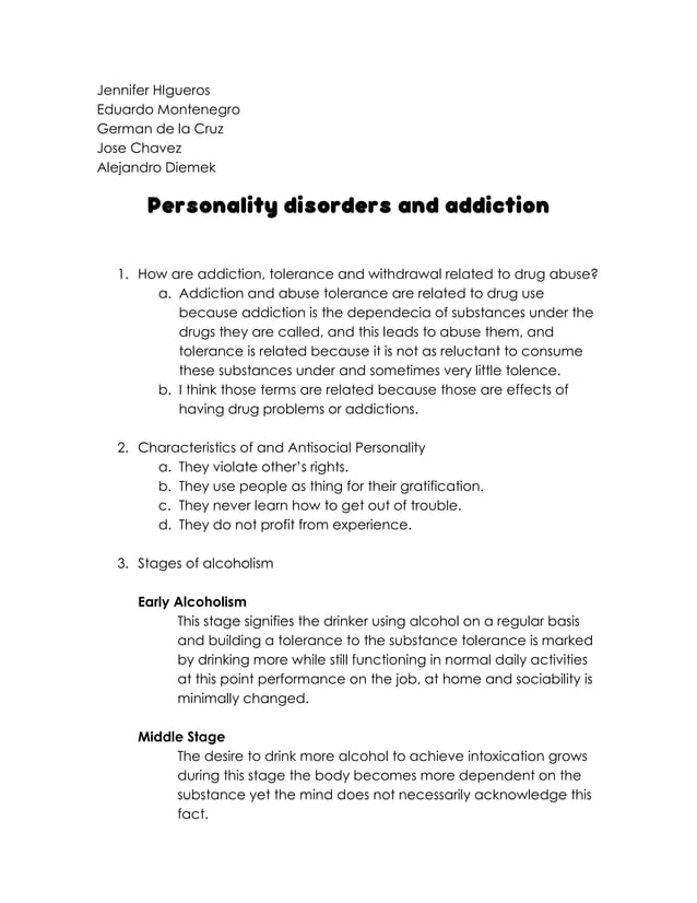 Personality disorders and addiction | PDF | Substance Abuse | Diseases ...