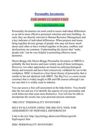 PERSONALITY INVENTORIES / TUTORIALOUTLET DOT COM | PDF
