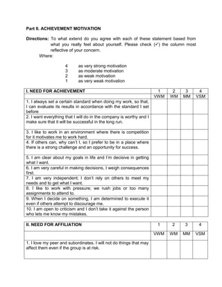 Personality inventory | DOCX